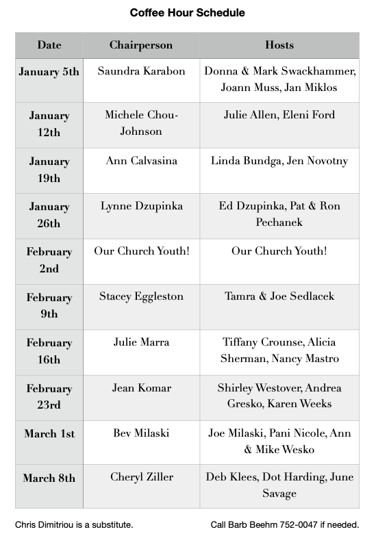 Coffee Hour Schedules | St. Mary's Orthodox Christian Church